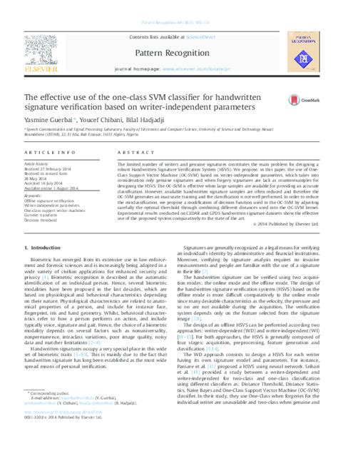 pdf the effective use of the one class svm classifier for handwritten