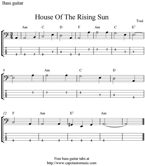 Free Beginner Guitar Sheet Music | Free bass tab sheet music, House Of The Rising Sun | Bass ...