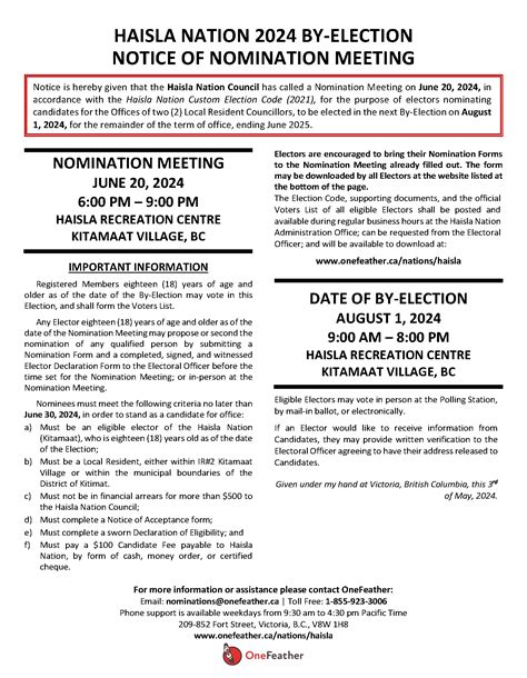Hnc Nomination Meeting And By Election Notice Haisla Nation