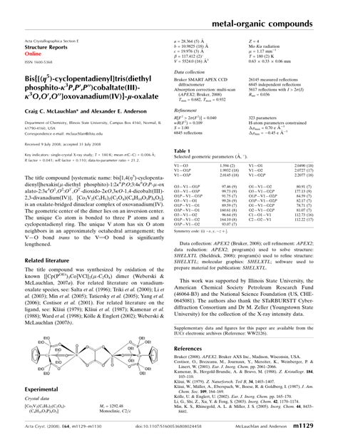 Pdf Bis{[ η5 Cyclopentadienyl]tris Diethyl Phosphito κ3 P P′ P Cobaltate Iii κ3 O O′ O