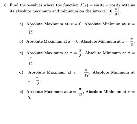 solved find the x values where the function f x sin 3x