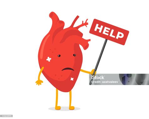 Kartun Sedih Menderita Karakter Hati Manusia Yang Sakit Maskot Organ