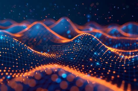 Symbolizing A Data Concept This Digital Landscape Shows Glowing Lines And Dots Stock Image