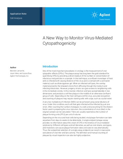 Agilent Virus Mediated Cytopathogenicity Application Note