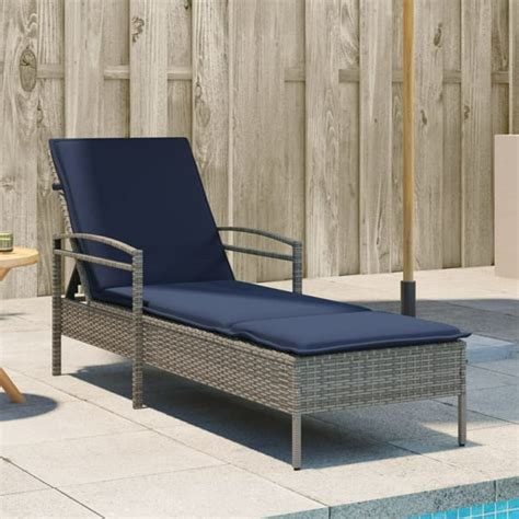 Vidaxl Sun Lounger With Cushion Gray 248x787x319 Poly Rattan