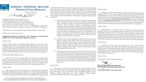 Leaked Letter From Zahid Hamidi Last Night To Istana Negara Declaring