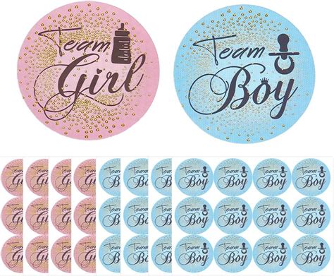 Pcs Gender Reveal Stickers Gold Stamping Round Dot Paper Label Inch Gold Glitter Team Boy