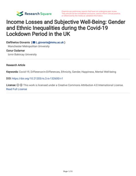 Pdf Income Losses And Subjective Well Being Gender And Ethnic