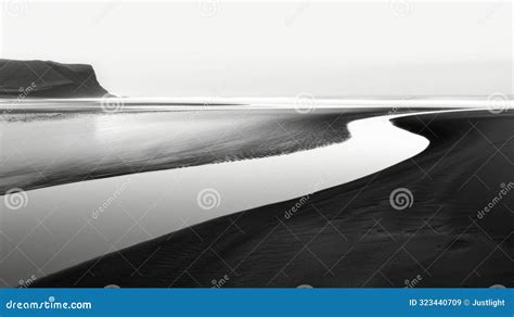 Smooth Curving Lines Of Sand And Water Merging In A Minimalist Beachscape Black And White Art