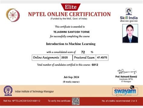 Tejaswini Torne On Linkedin Nptel Machinelearning Ai Iitkharagpur