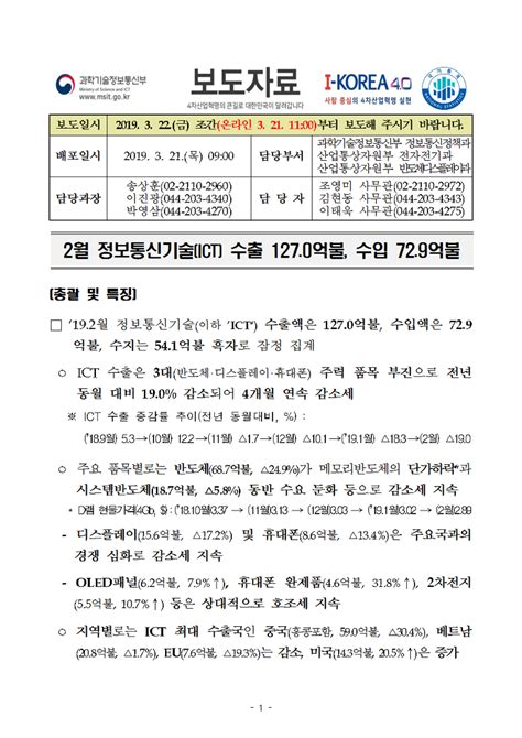 2019년 2월 정보통신기술ict 수출 1270억불 수입 729억불 2019년 2월 정보통신기술ict 수출 1270억불 수입 729억불