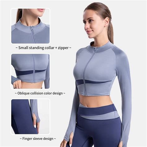 Women S Thin Jacket Color Matching Tight Short Crop Sports Yoga Coat