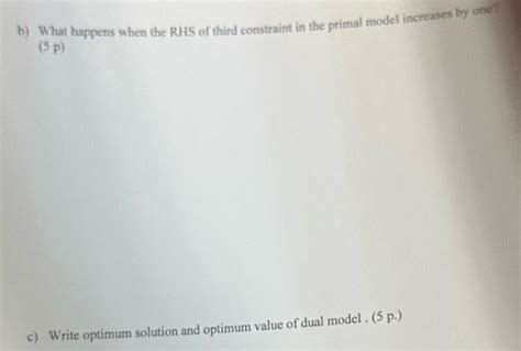 Solved 4 Optimum Solution Of A Mathematical Model Has Been