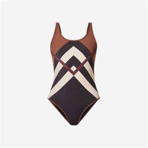 W 버버리 졸리 쉐브론 체크 원피스 스윔수트 다크 버치 브라운 Burberry Kream