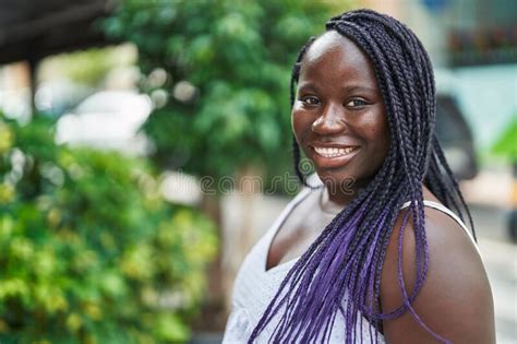 African American Woman Smiling Confident Standing At Street Stock Image