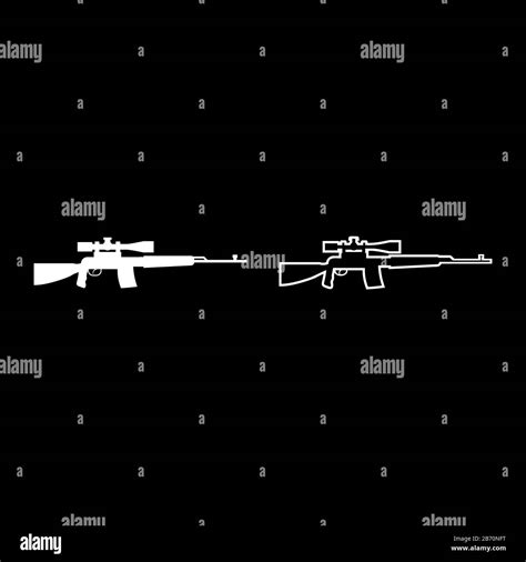 Sniper Rifle Icon Outline Set White Color Vector Illustration Flat Style Simple Image Stock