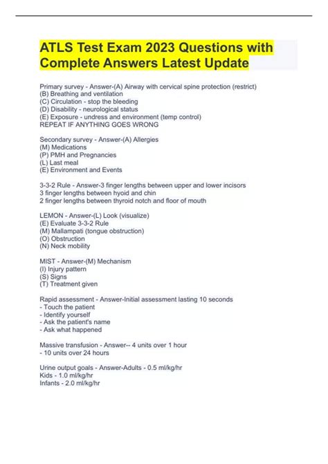 Atls Test Exam 2023 Questions With Complete Solutions Atls Stuvia Uk