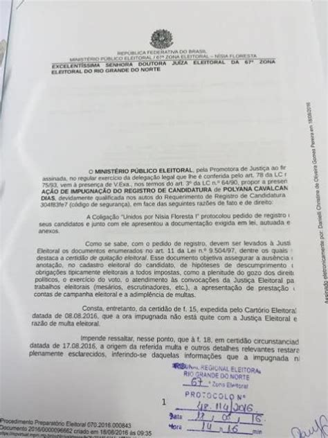 MinistÉrio PÚblico Eleitoral Pede A ImpugnaÇÃo Do Registro De