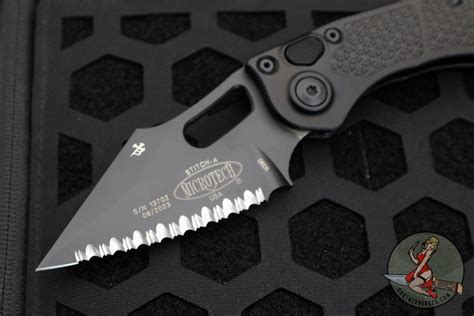 Microtech Stitch Ots Auto Knife Tactical Black Handle Black Full Se