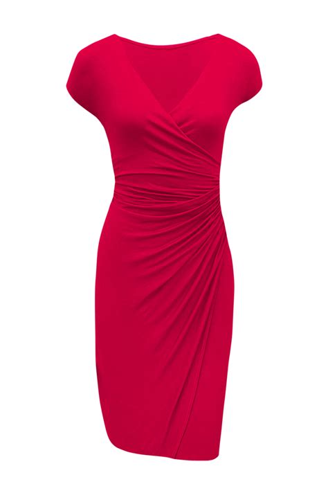 Raspberry Red Wrap Dress With Cap Sleeves Loveit