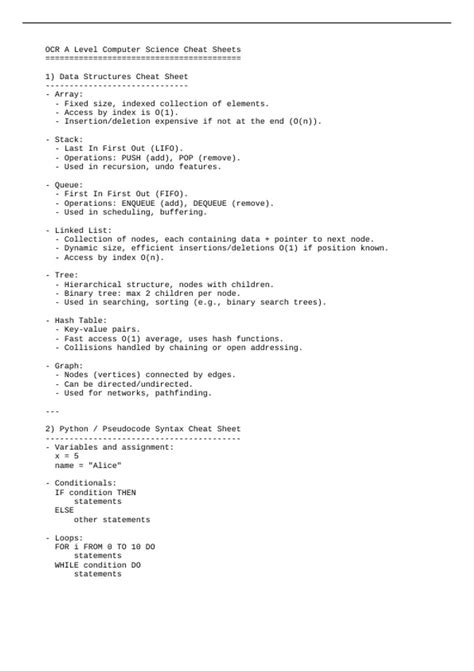 Summary Cheat Sheet Ocr Computer Science Computer Systems And