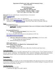 GEO 101 F2019 Syllabus Pdf Department Of Biodiversity Earth And