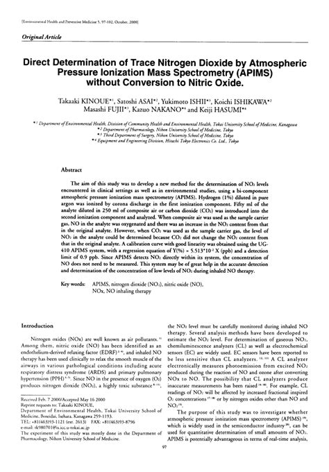 Pdf Direct Determination Of Trace Nitrogen Dioxide By Atmospheric Pressure Lonization Mass