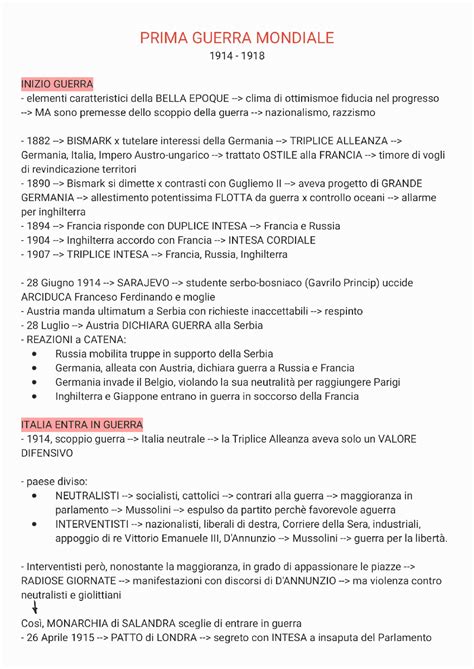 Prima Guerra Mondiale Docsity