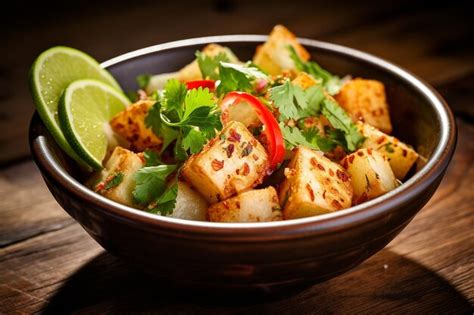 Close Up Of A Bowl Of Refreshing Mexican Jicama Salad With Lime And