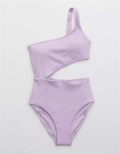Aerie Crinkle Asymmetrical Cut Out One Piece Swimsuit