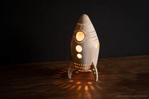 Rocket Night Light Wooden Bedside Lamp Space Themed Etsy