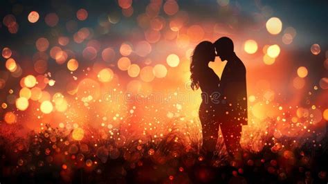 A Couple Kissing In Front Of A Field With Lights Ai Stock Illustration