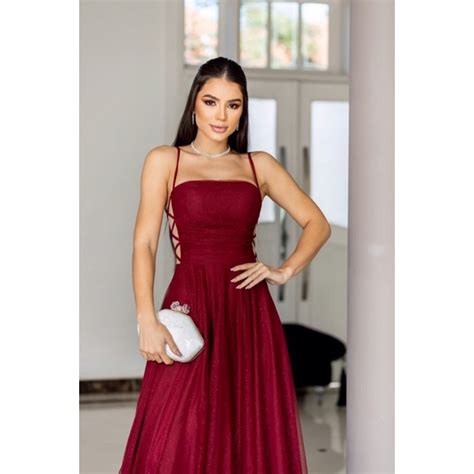 Vestido Marsala De Festa Madrinha Debutante Tecido Tule Brilho E