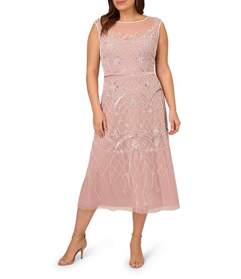 Adrianna Papell Plus Size Sleeveless Crew Neck Beaded A Line Midi Dress Dillards