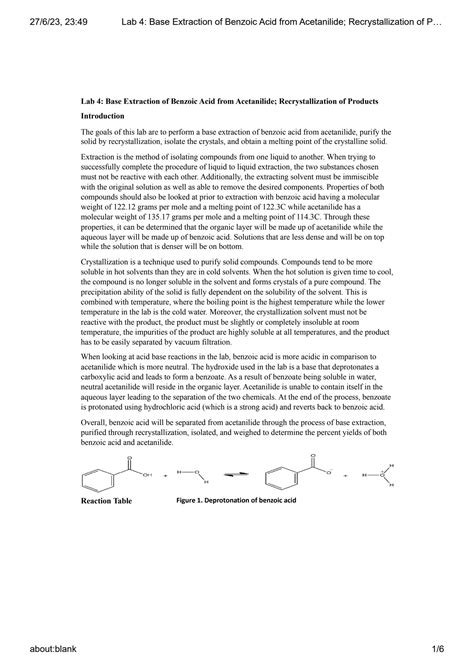 Solution Lab 4 Base Extraction Of Benzoic Acid From Acetanilide