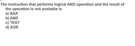 Solved The Instruction That Performs Logical And Operation