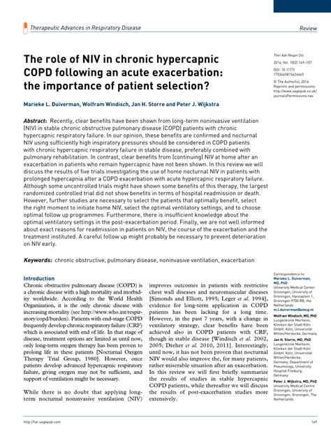 Pdf The Role Of Niv In Chronic Hypercapnic Copd Following An Acute