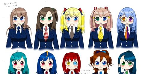 オリジナル デベロッパー萌え擬人化 10人集合 上半身イラスト 花鳥風月＠デベ擬人化10周年のイラスト Pixiv