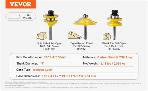 Vevor Router Bits Set 3 Pieces Carbide Router Bit 1 4 Inch Shank Carrying Case Vevor Us