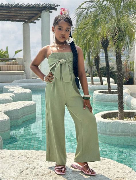 Shein Tween Girls Knotted Bandeau Romper Beach Vacation Outfit