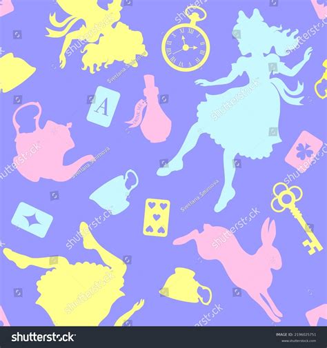 Wonderland Seamless Pattern Multicolor Silhouettes Alice Stock Vector Royalty Free