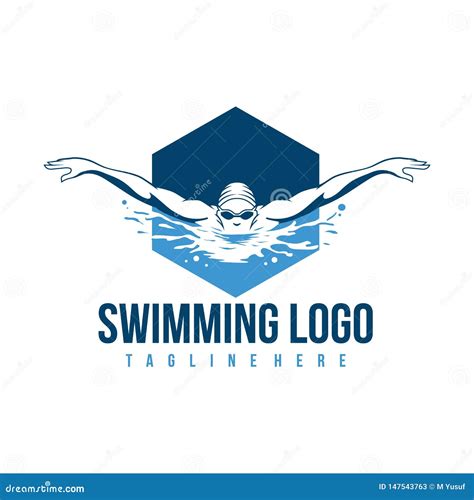 Swimming Logo Swimmer Icon With Caption Stock Vector Illustration Of Pictogram Flat 147543763