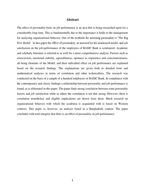 Effect Of Personality Traits On Job Perf Pdf Extraversion And Introversion Job Satisfaction