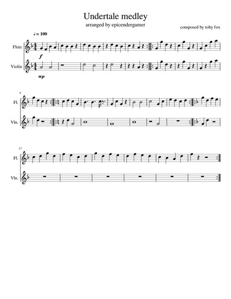 Undertale Medley Sheet Music For Flute Violin Mixed Duet