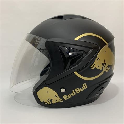 Jual Helm Jp13 Red Bull Gold Hitam Doff Half Face Helm Dewasa Sni