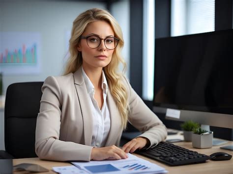 Premium Photo Confident Business Woman Analyzing Finances At Desk