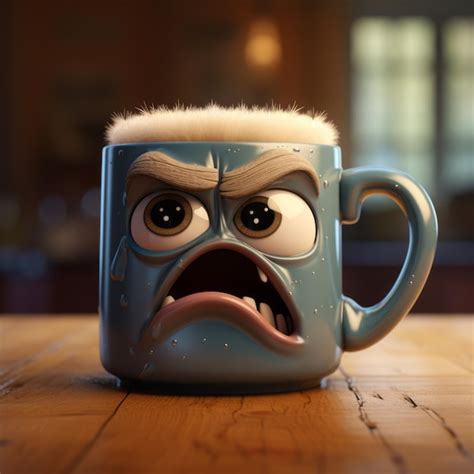 Premium Ai Image Funny Face Coffee Mug A Pixar Style Tired Grumpy Mug