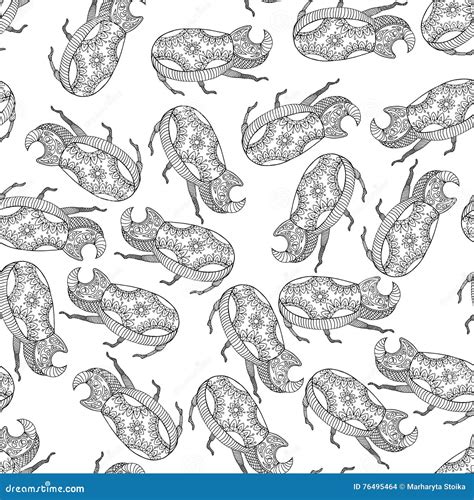 Seamless Pattern Background Beetle Zentangle Tendoodle Zen Tangle