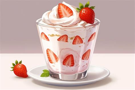 Strawberry Yogurt In A Glass Cup Premium Ai Generated Image