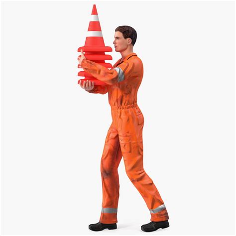 Dirty Road Worker Carries Cone 3d Model 179 3ds Blend C4d Fbx